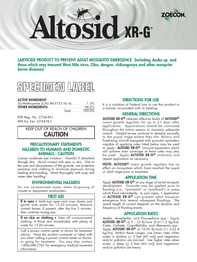 Altosid XR-G Specimen Label | PDF | Waste Management | Mosquito
