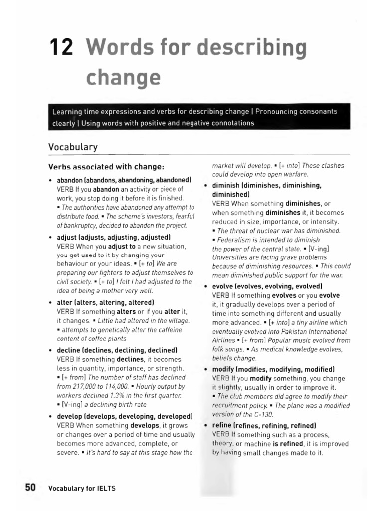 12 Words For Describing Change: Vocabulary | PDF | Test (Assessment ...