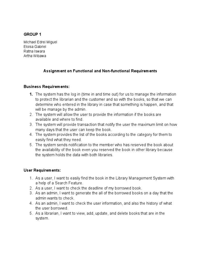 Library Management System Requirements for Group 1 | PDF | Databases ...