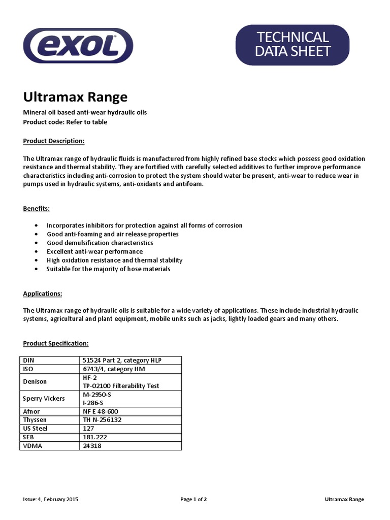 Ultramax Range: Technical Data Sheet | PDF | Soft Matter | Materials