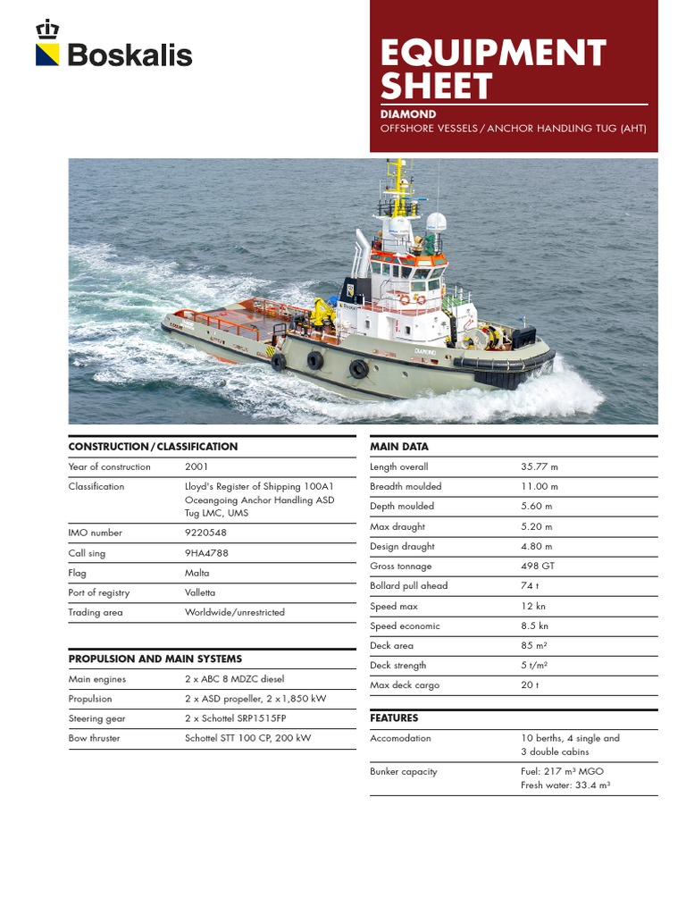 Equipment Sheet: Offshore Vessels / Anchor Handling Tug (Aht) | PDF ...