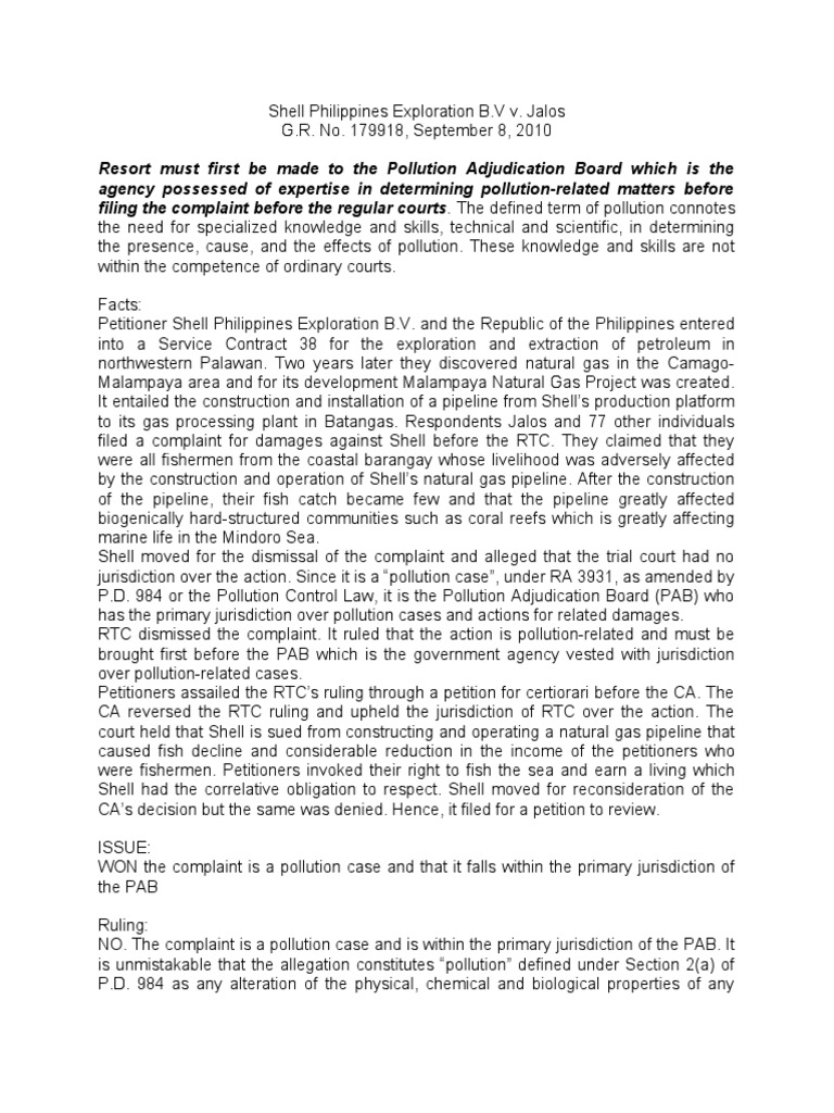 Shell Philippines Exploration v. Jalos | PDF | Complaint | Jurisdiction