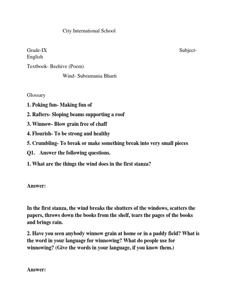 English Class 9 Wind Poem Notes | PDF | Wound | Tropical Cyclones