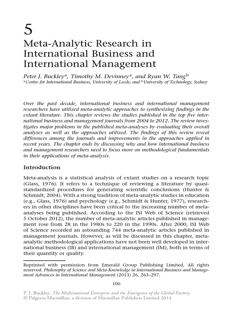 Meta-Analytic Research in International Business and International ...