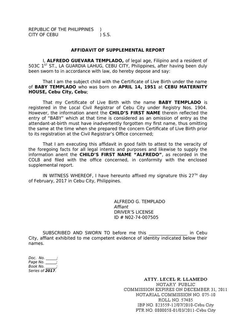 Affidavit of Supplemental Report: Affiant | PDF | Affidavit | Government Information