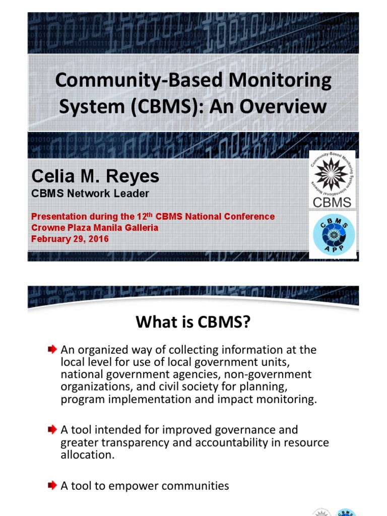 Community-Based Monitoring System (CBMS) : An Overview: Celia M. Reyes ...