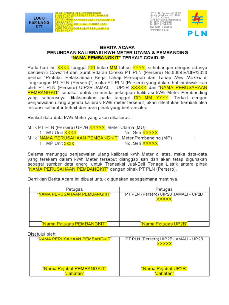 00 - Ba - Format Penundaan Kalibrasi Meter Transaksi Pembangkit Ipp | PDF