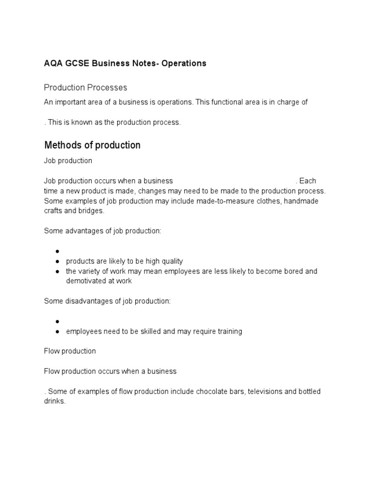 AQA GCSE Business Notes - Operations Ans | PDF | Lean Manufacturing ...