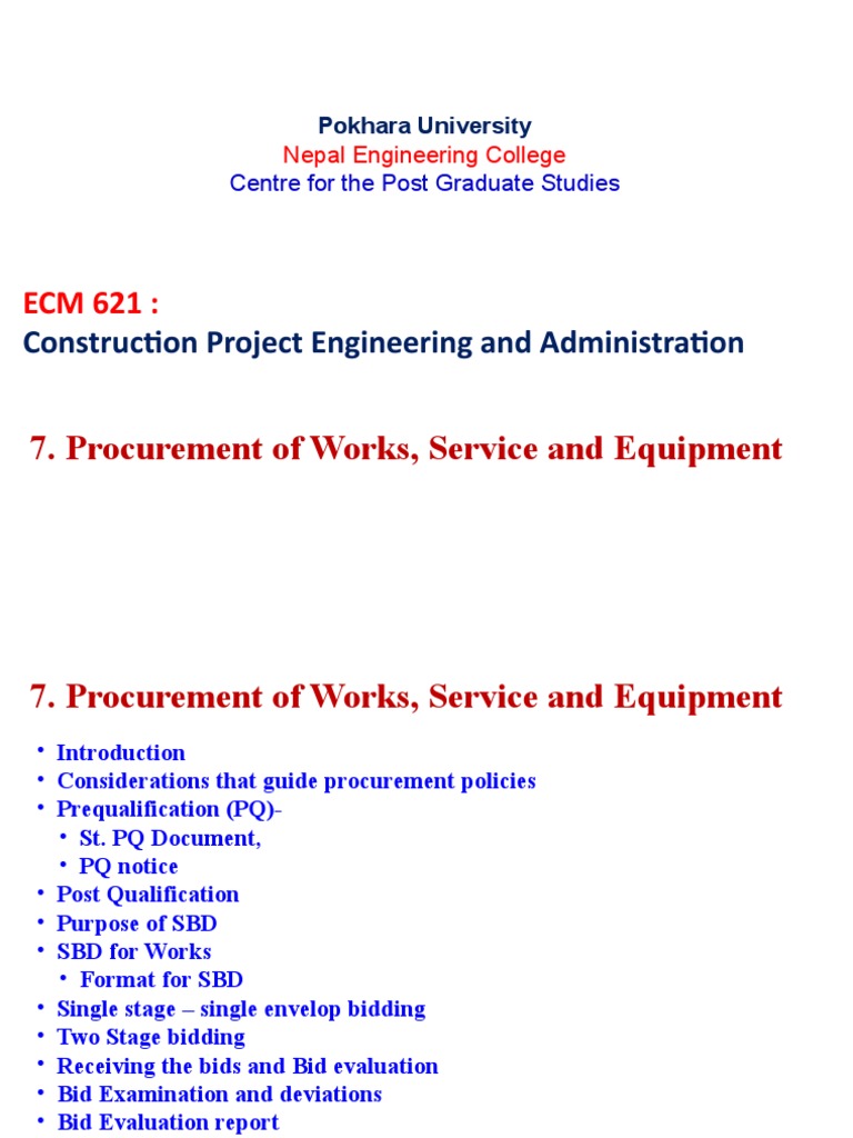 Procurement of Works, Service and Equipment: Construction Project ...