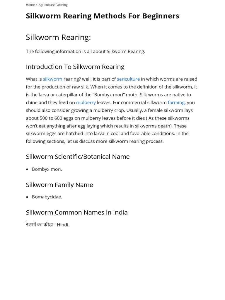 Silkworm Rearing Methods For Beginners - Agri Farming | PDF