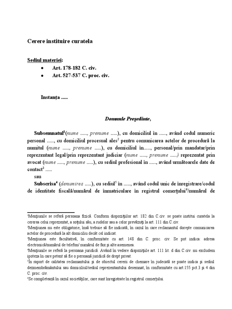 Cerere Instituire Curatela | PDF