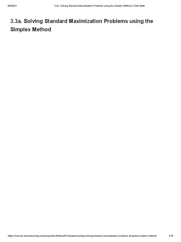 3.3a. Solving Standard Maximization Problems Using The Simplex Method ...