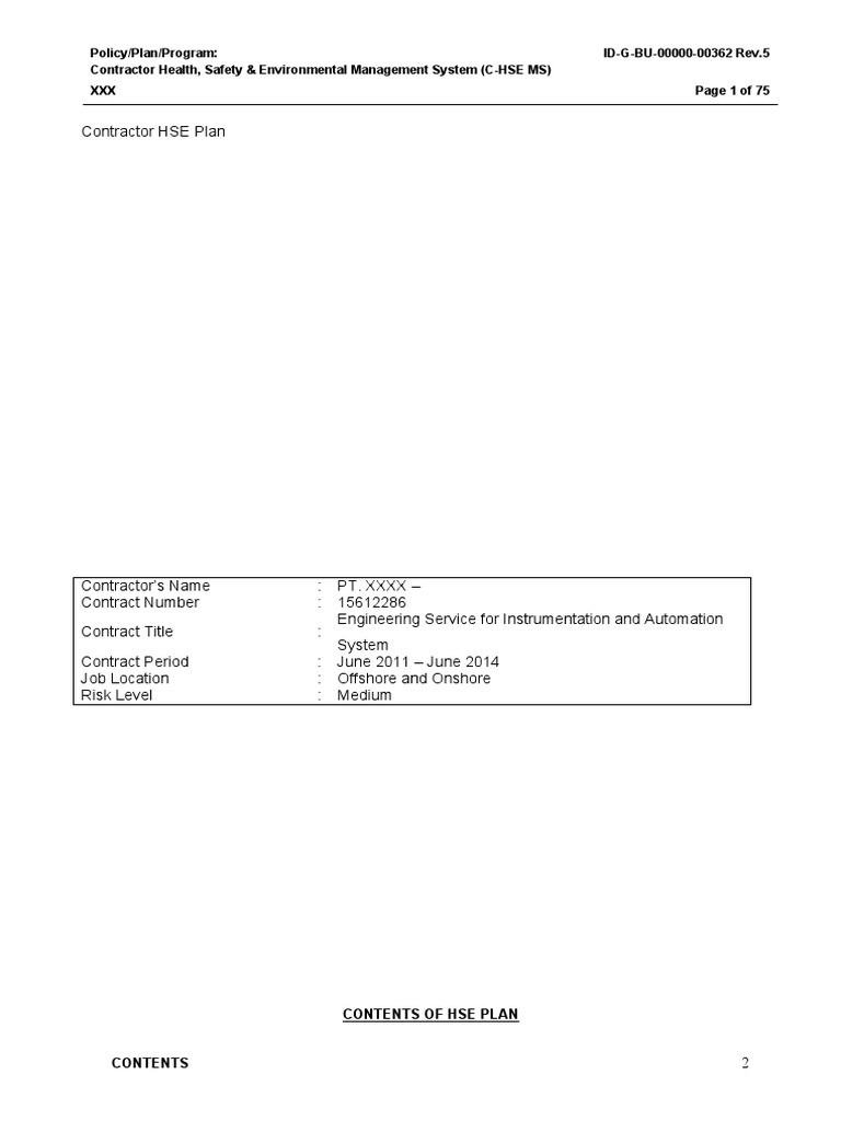 Contractor HSE Management System Plan | PDF | Risk | Employment