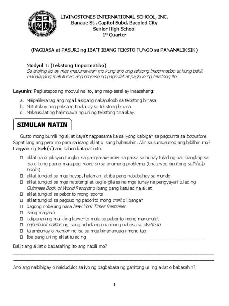 Pagbasa at Pagsuri-M1 | PDF