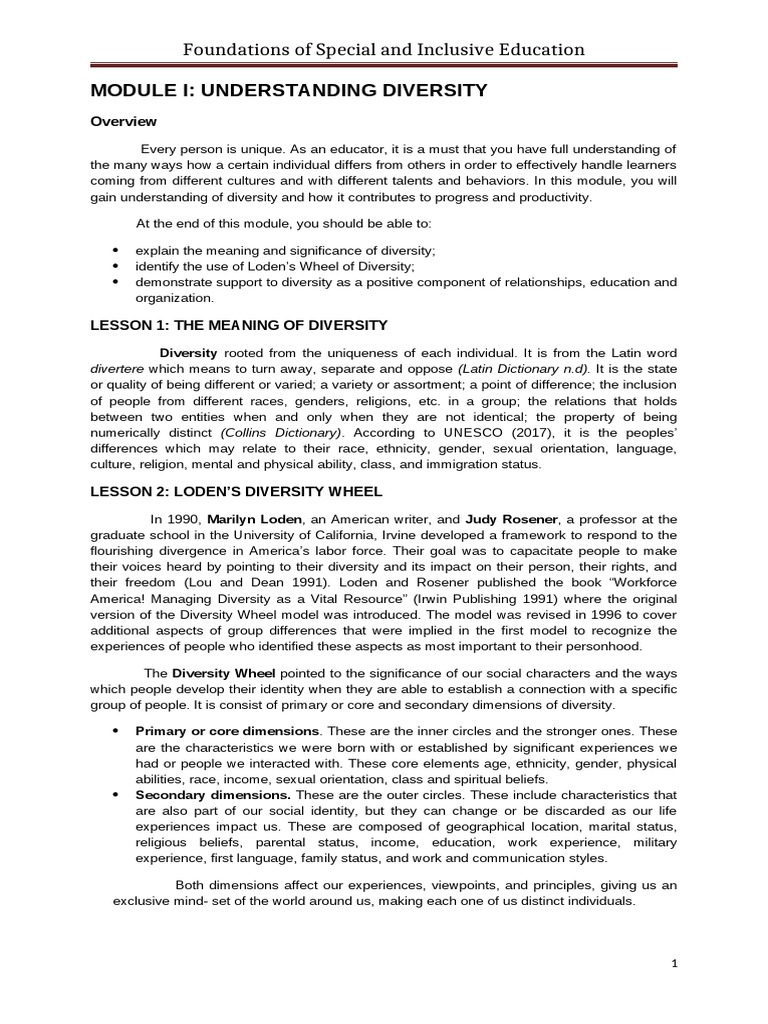 Ed 7 Module 1 | PDF | Disability | Multiculturalism