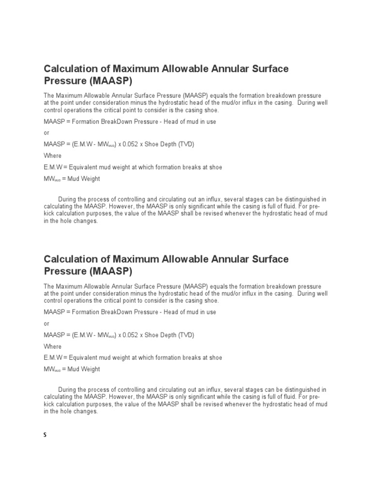 Calculation of Maximum Allowable Annular Surface Pressure | PDF