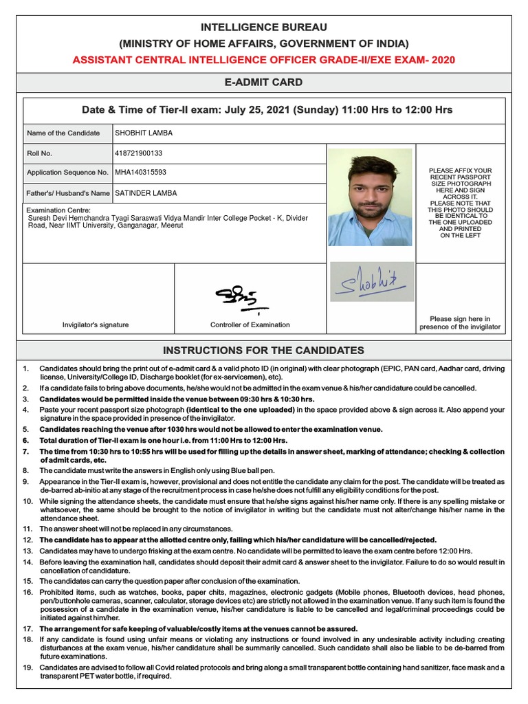 Assistant Central Intelligence Officer Grade-Ii/Exe Exam-2020 | PDF ...