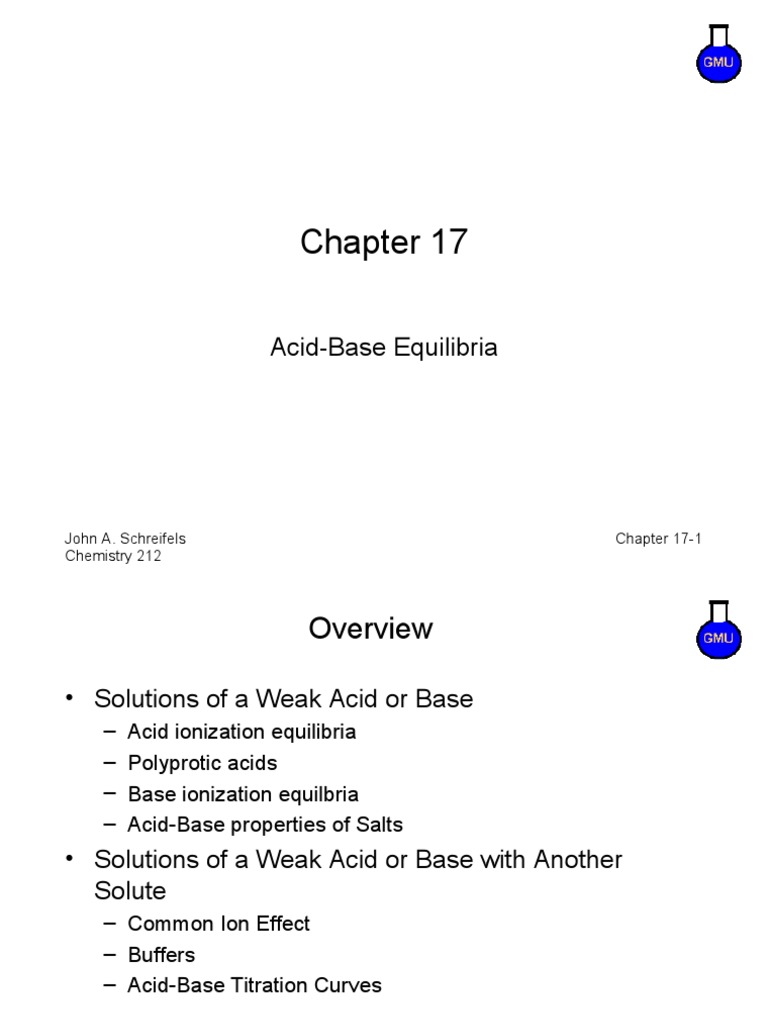 Acid-Base Equilibria: John A. Schreifels Chemistry 212 Chapter 17-1 ...
