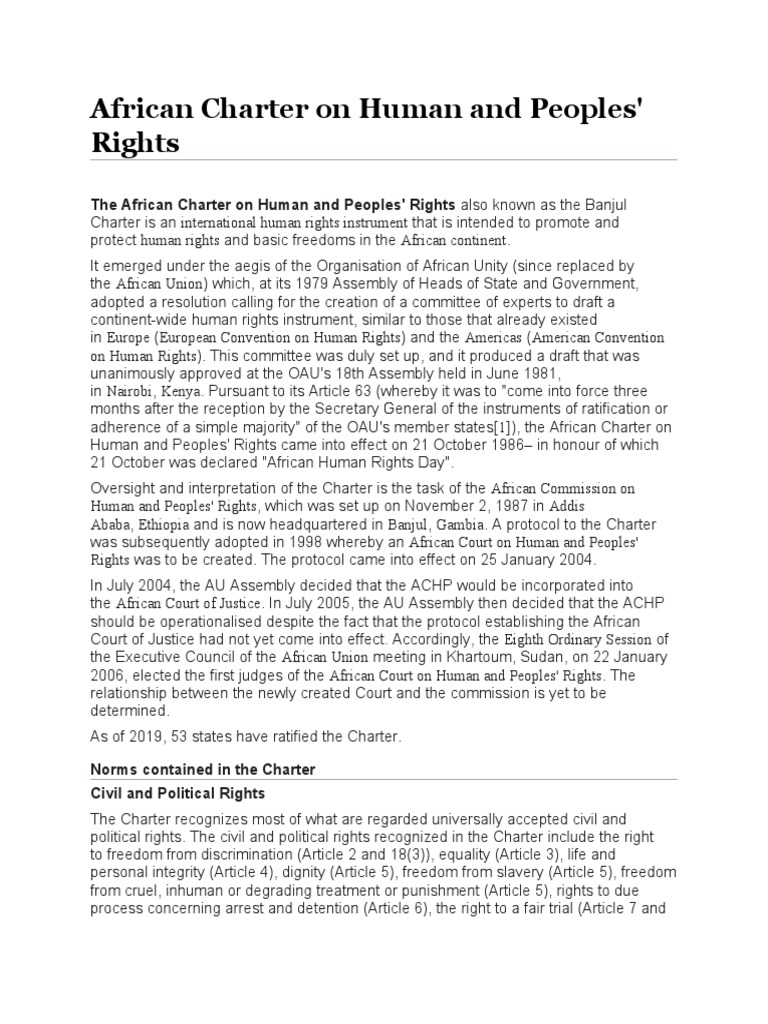 African Humanism And The Rights Of Solidarity In The African Charter On