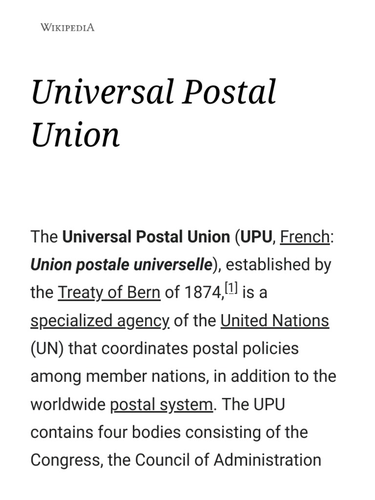 Universal Postal Union Overview | PDF | Freight Transport | Government