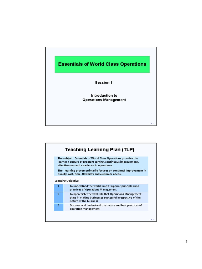 Essentials of World Class Operations: Session 1 | PDF | Quality ...