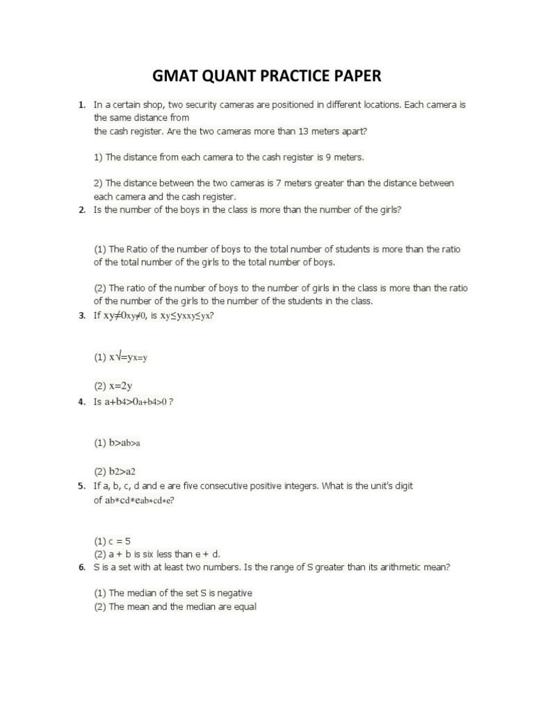 1626095725gmat Quant Practice Paper 30 | PDF | Ratio | Numbers