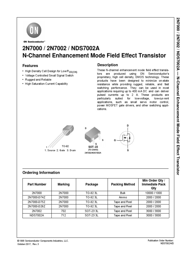 On Semiconductor 2N7000 D26Z Datasheet | PDF | Field Effect Transistor ...