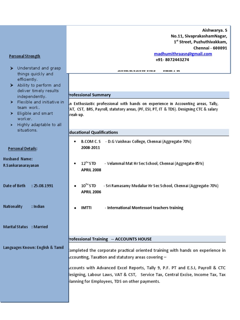 Aishwarya Resume | PDF | Payroll | Taxes