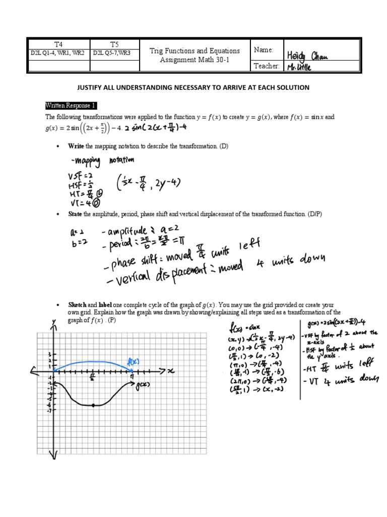 Trig Functions Assignment Math 30-1 | PDF