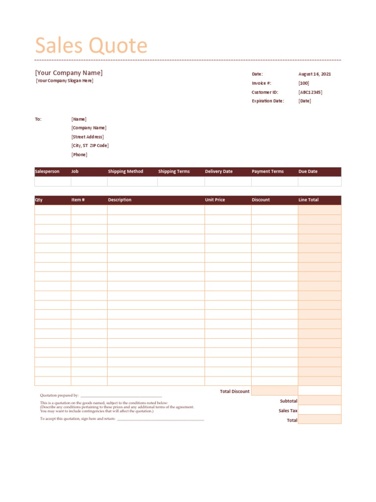 Sales Quotation Template For Excel | PDF