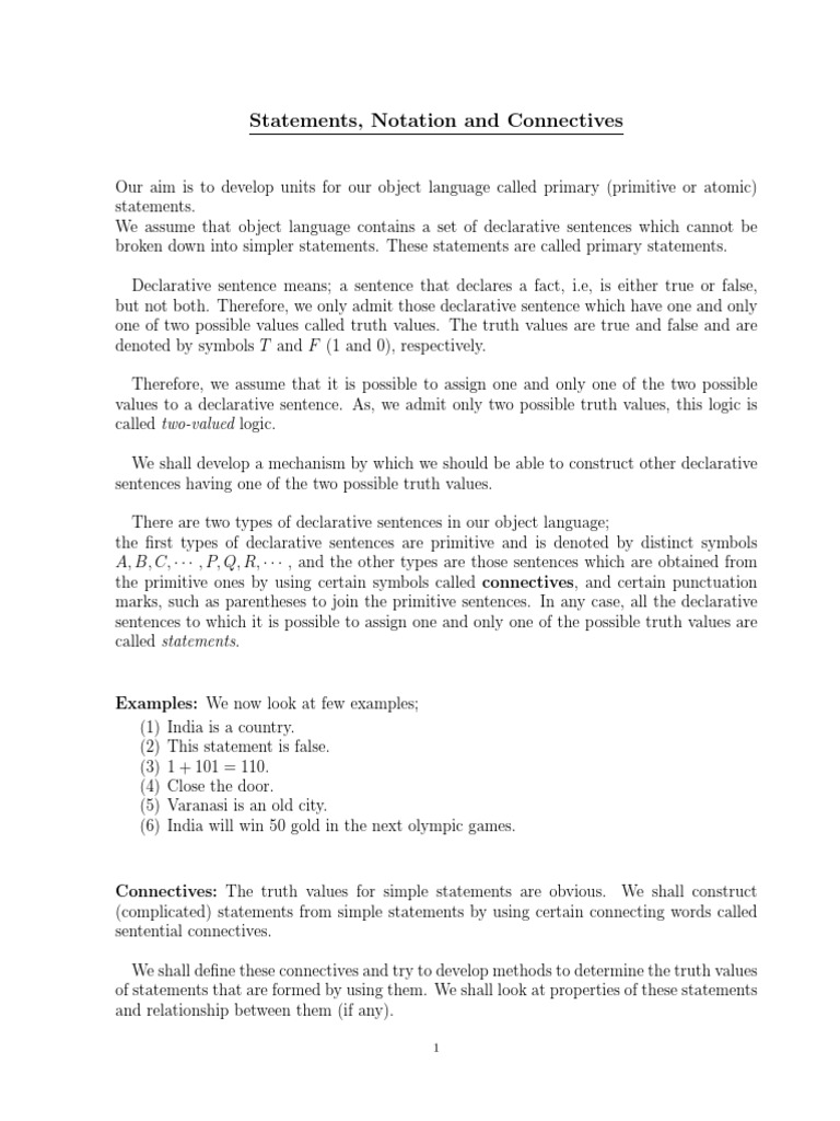 Statements, Notation and Connectives | PDF | Mathematics | Logic