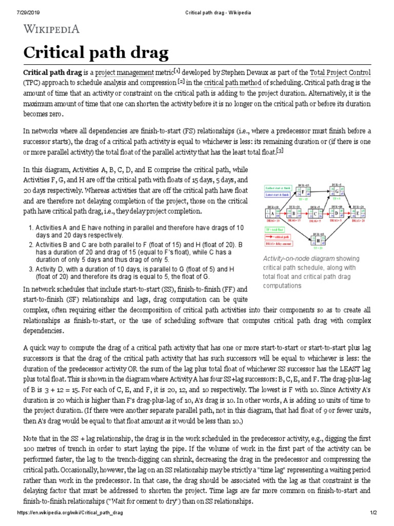 Critical Path Drag - Wikipedia | PDF | Projects | Project Management