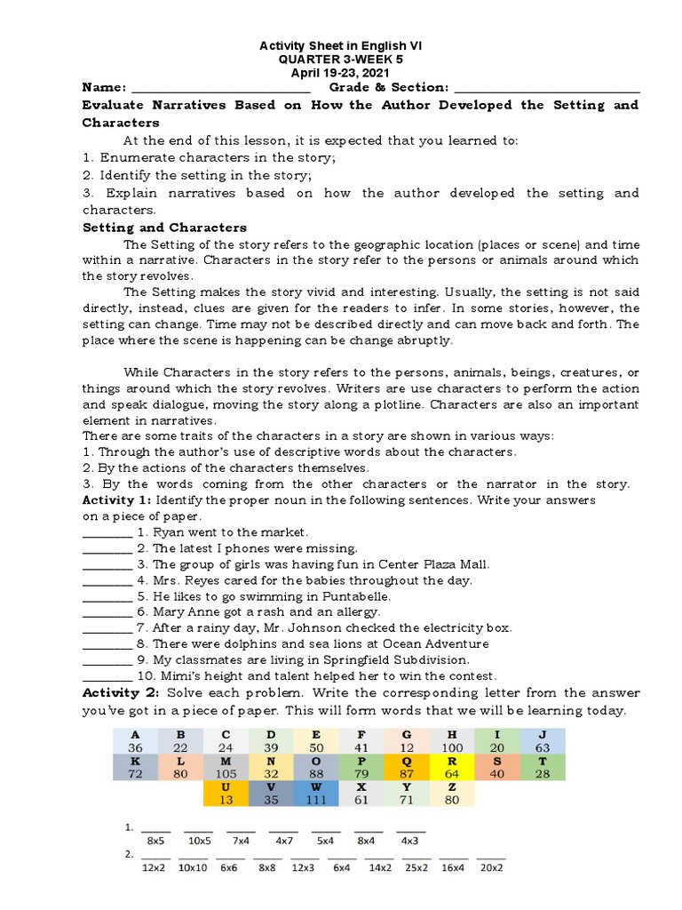 Grade 6 Narrative Analysis | PDF | Microsoft Excel | Spreadsheet