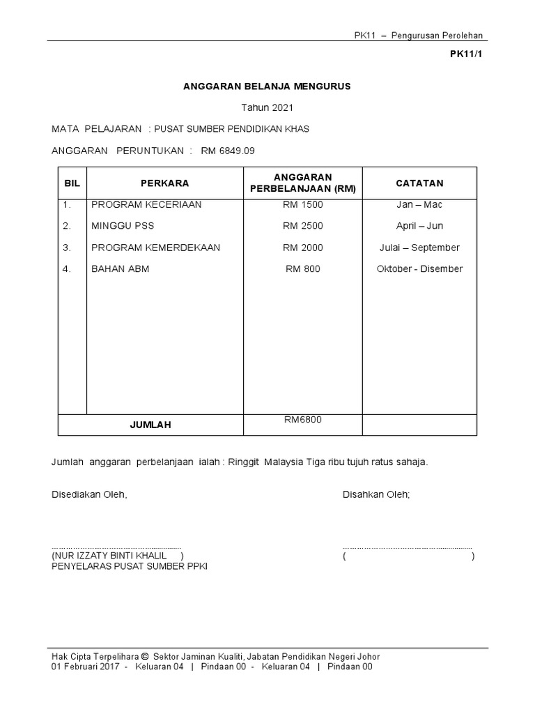 PK11 1 Anggaran Belanja Mengurus (Abm) 2021 | PDF