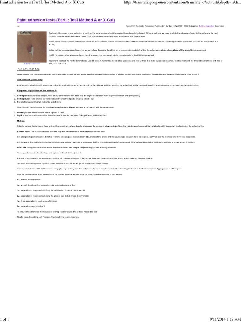 X-Cut Adhesion Test for Paint | PDF | Adhesive | Industrial Processes