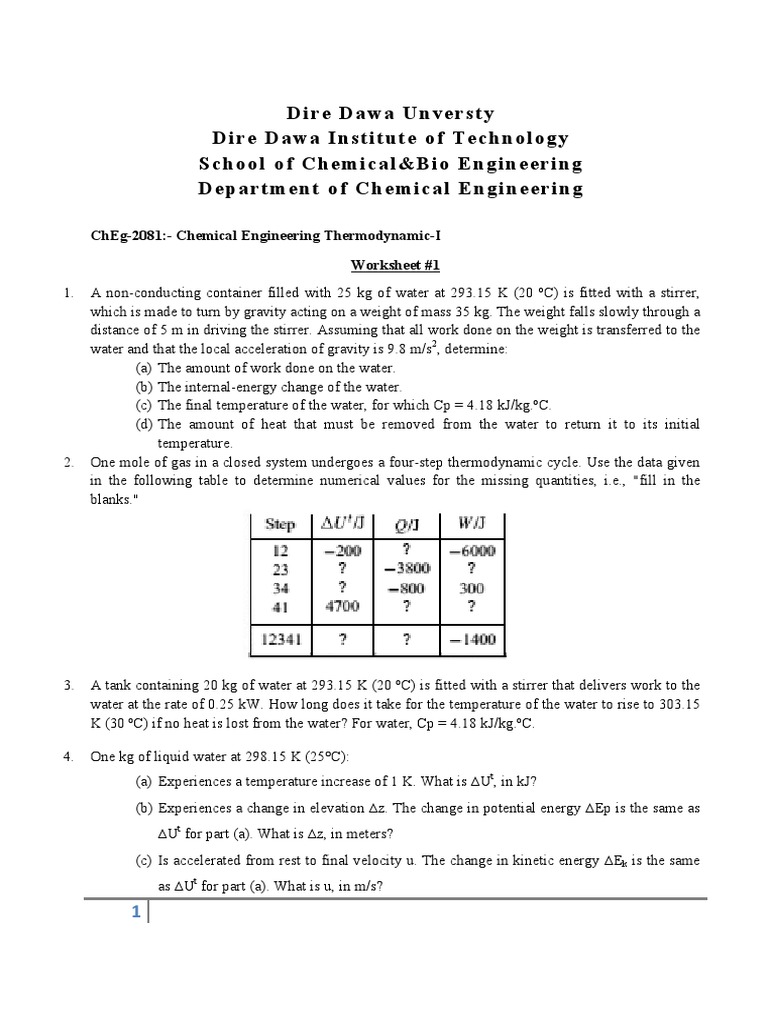 TD Worksheet | PDF | Heat | Gases