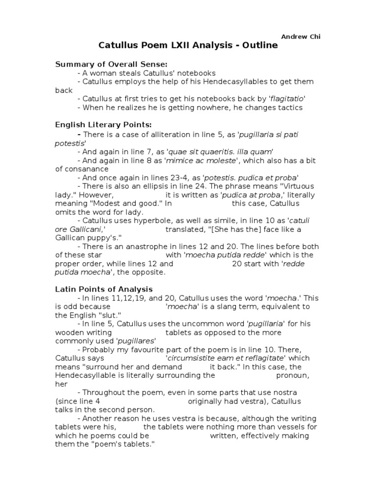 Catullus Poem LXII Analysis | PDF | Poetry