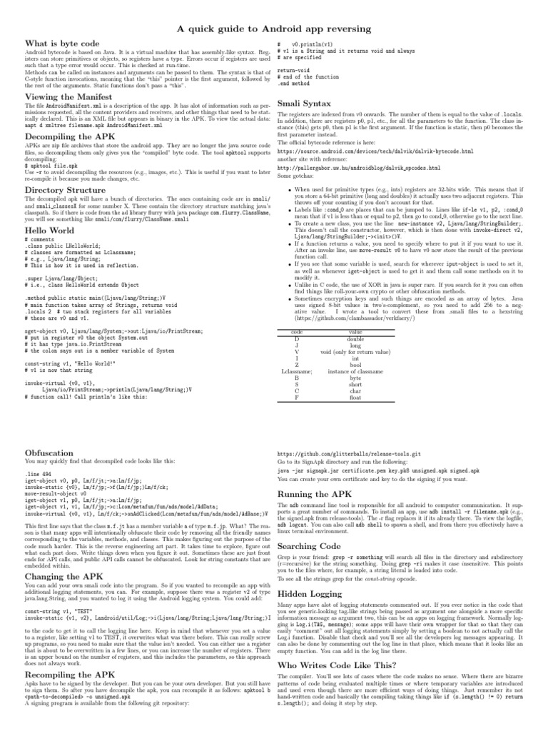 A Quick Guide To Android App Reversing: What Is Byte Code | PDF | Parameter (Computer ...