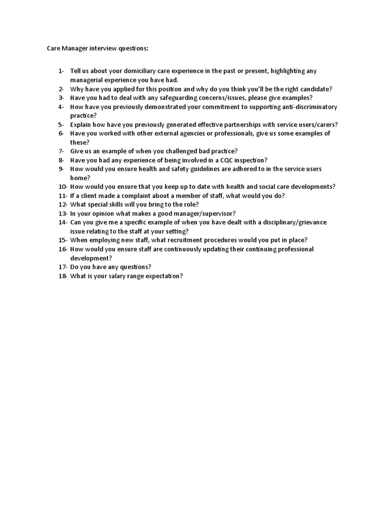Care Manager Interview Questions | PDF | Career & Growth | Business