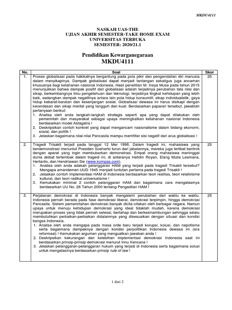 Naskah MKDU4111 The 1 | PDF | Ilmu Sosial