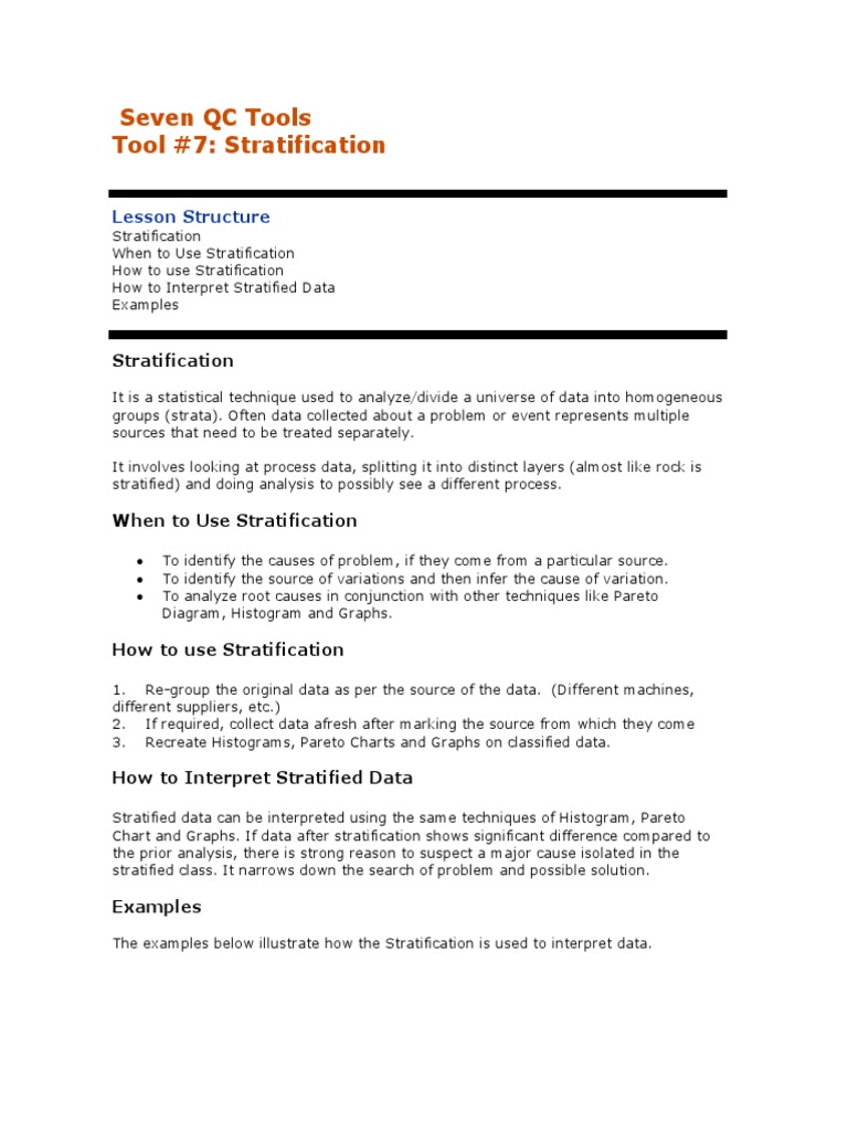Seven QC Tools Tool #7: Stratification: Lesson Structure | PDF