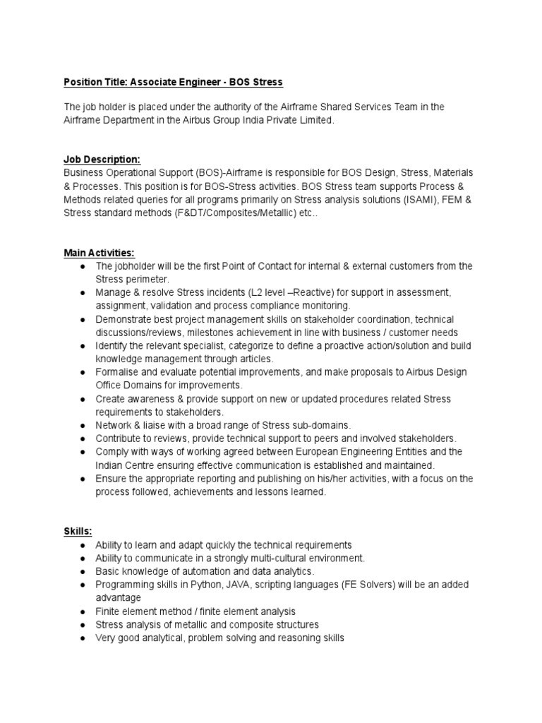 Associate Engineer BOS Stress - Airframe | PDF