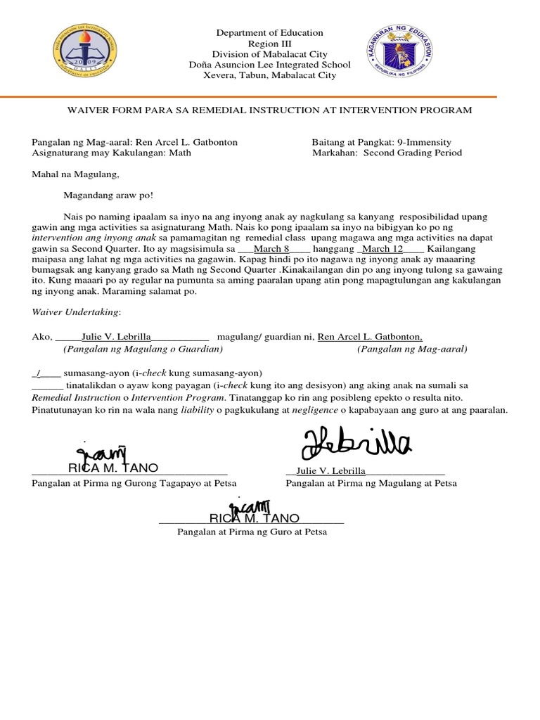Remedial Letter For Parent 3 Converted Signed | PDF