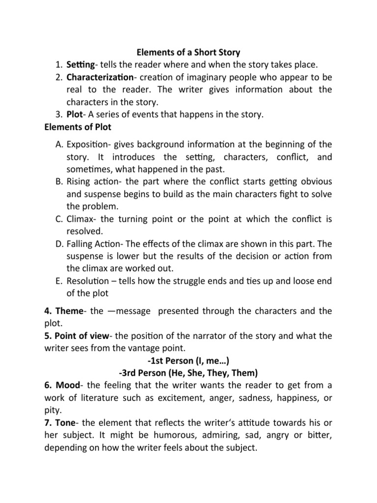 Short Story Elements Guide | PDF | Philosophy | General Fiction