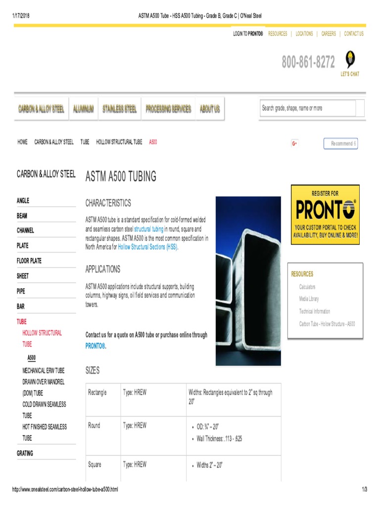 ASTM A500 Tube - HSS A500 Tubing - Grade B, Grade C - O'Neal Steel ...