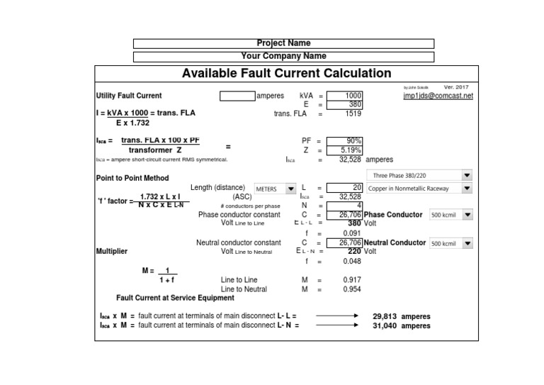 Available Fault Current Calculation: Project Name Your Company Name | PDF