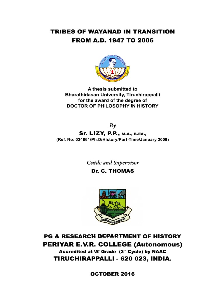 Lizy PP - Tribes of Wayanad in Transition From A D 1947 To 2006 | PDF ...