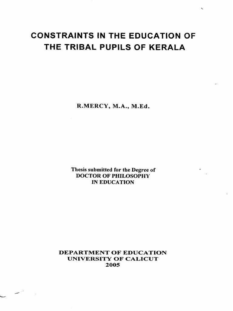 Mercy R - Constraints in The Education of The Tribal Pupils of Kerala ...