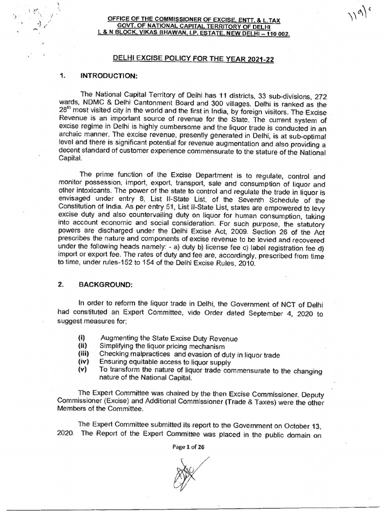 Delhi Excise Policy For The Year 2021-22 | PDF | Trademark | License