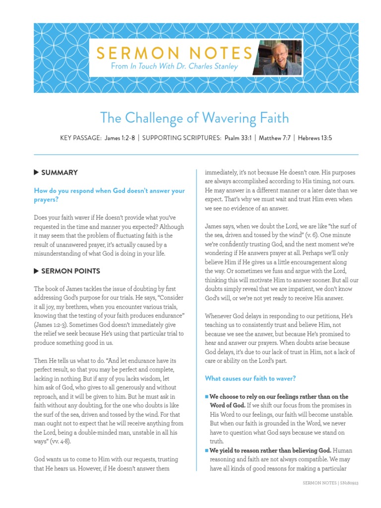 Sermon Notes: The Challenge of Wavering Faith | PDF | Faith | God